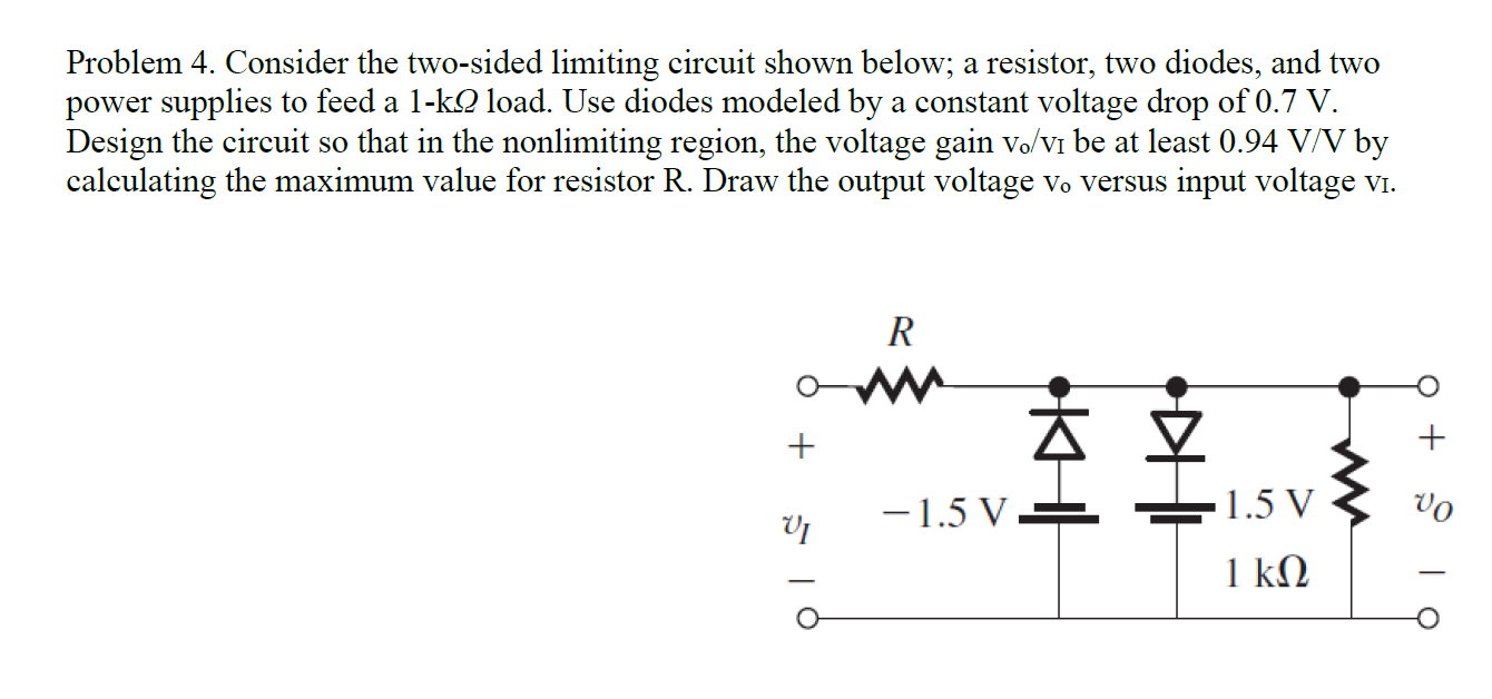 Solved Problem 4. Consider the two-sided limiting circuit | Chegg.com