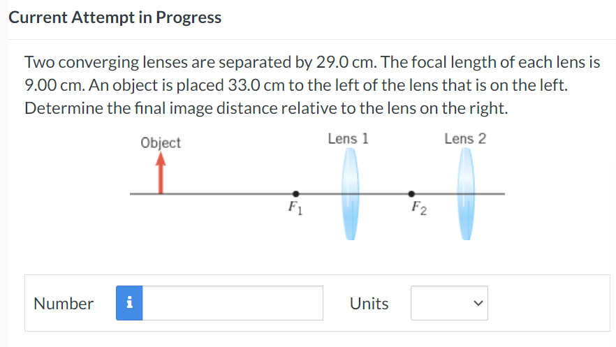 Solved Current Attempt in ProgressTwo converging lenses are | Chegg.com