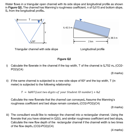 Water flows in a triangular open channel with its | Chegg.com