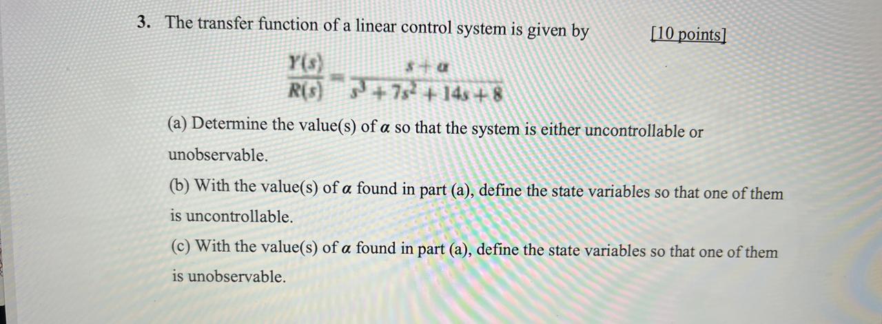 Solved 3. The transfer function of a linear control system | Chegg.com
