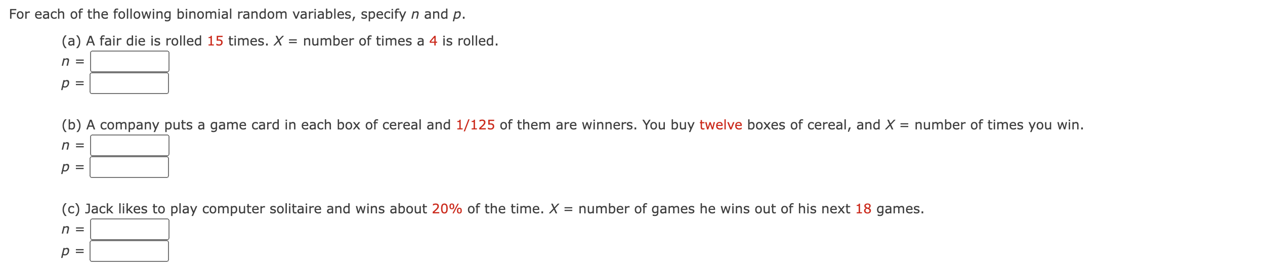 Solved For each of the following binomial random variables, | Chegg.com
