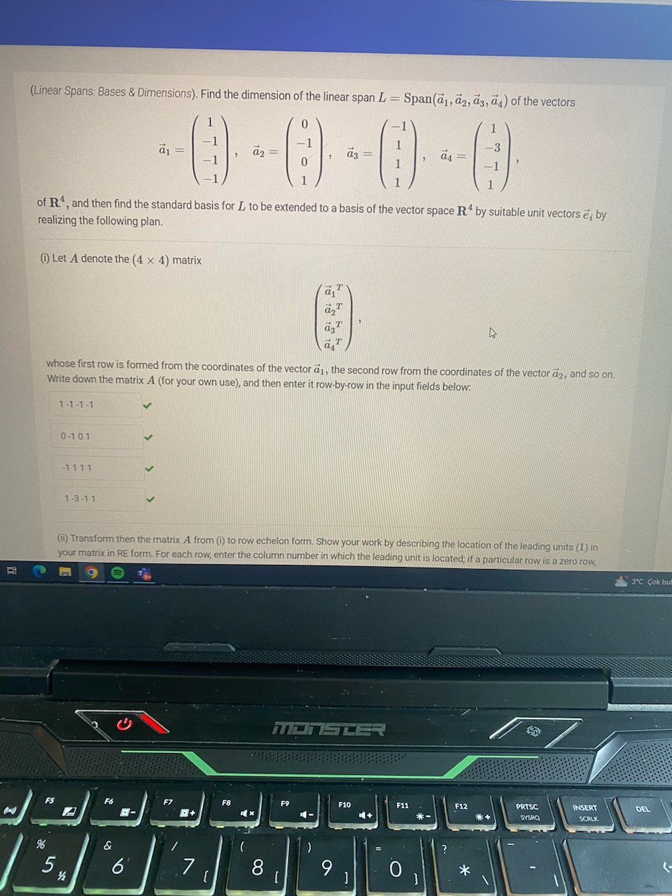 (ii) Transform then the matrix A from (i) to row | Chegg.com