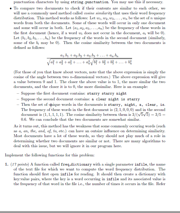 Solved Problem 3 [35 points ] Document similarity. Several | Chegg.com