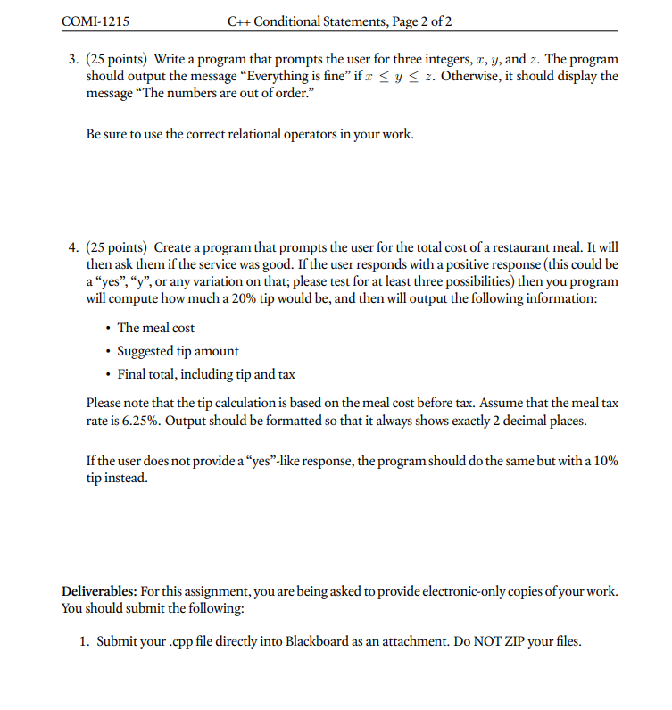 Solved COMI-1215 C++ Conditional Statements Name: Follow the | Chegg.com