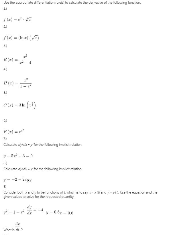 Solved Use the appropriate differentiation rule(s) to | Chegg.com