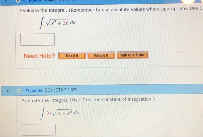 Solved Evaluate the integral. (Remember to use absolute | Chegg.com