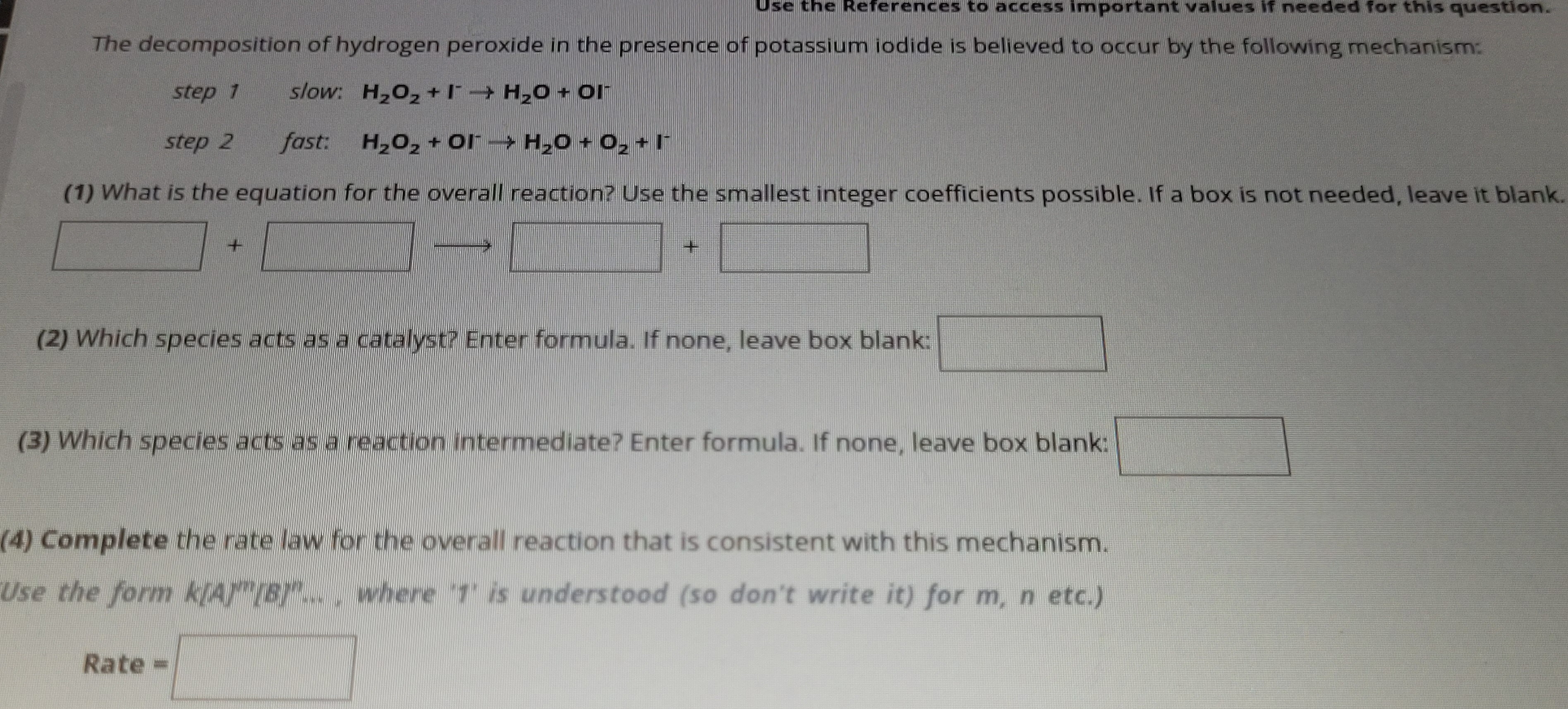 Solved The decomposition of hydrogen peroxide in the | Chegg.com