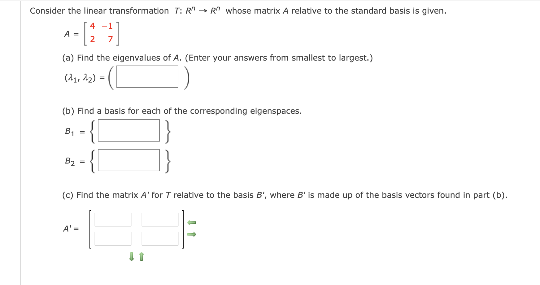 Solved nsider the linear transformation T:Rn→Rn whose matrix | Chegg.com