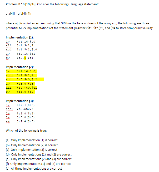 Solved Problem B.10 (10 pts). Consider the following | Chegg.com