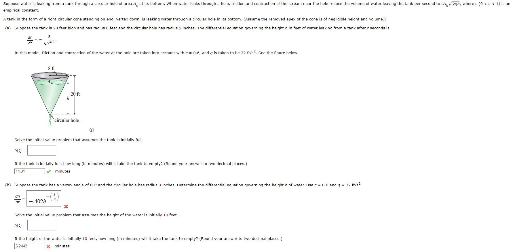 Solved empirical constant. dtdh=−6h3/25. In this model, | Chegg.com