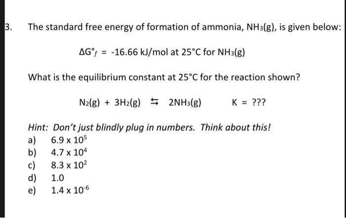 Solved The standard free energy of formation of ammonia, | Chegg.com