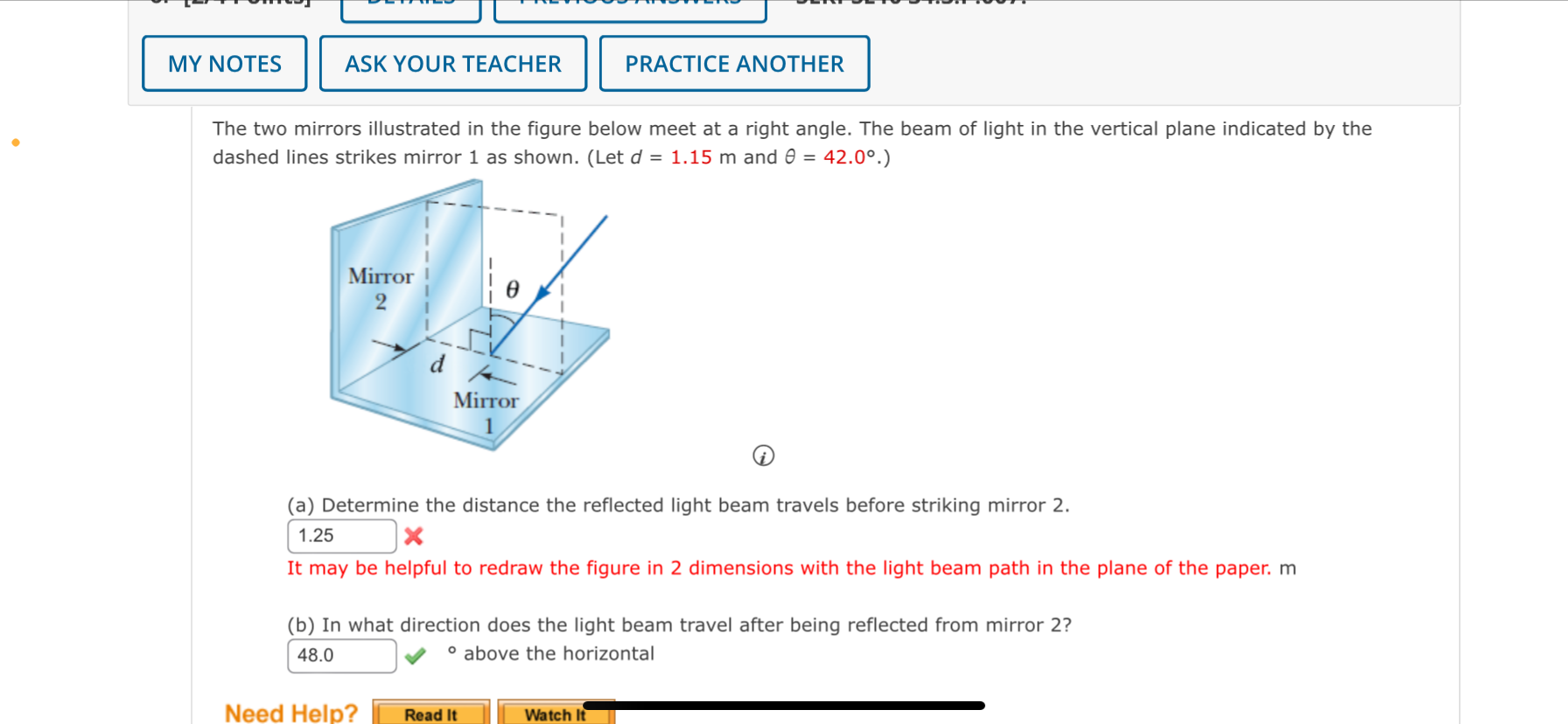Solved The two mirrors illustrated in the figure below meet | Chegg.com