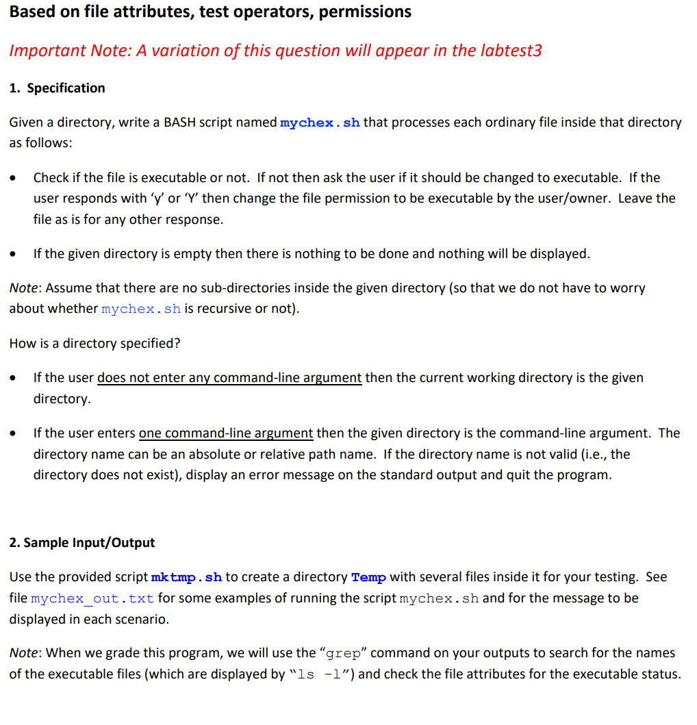 Solved Based on file attributes, test operators, | Chegg.com