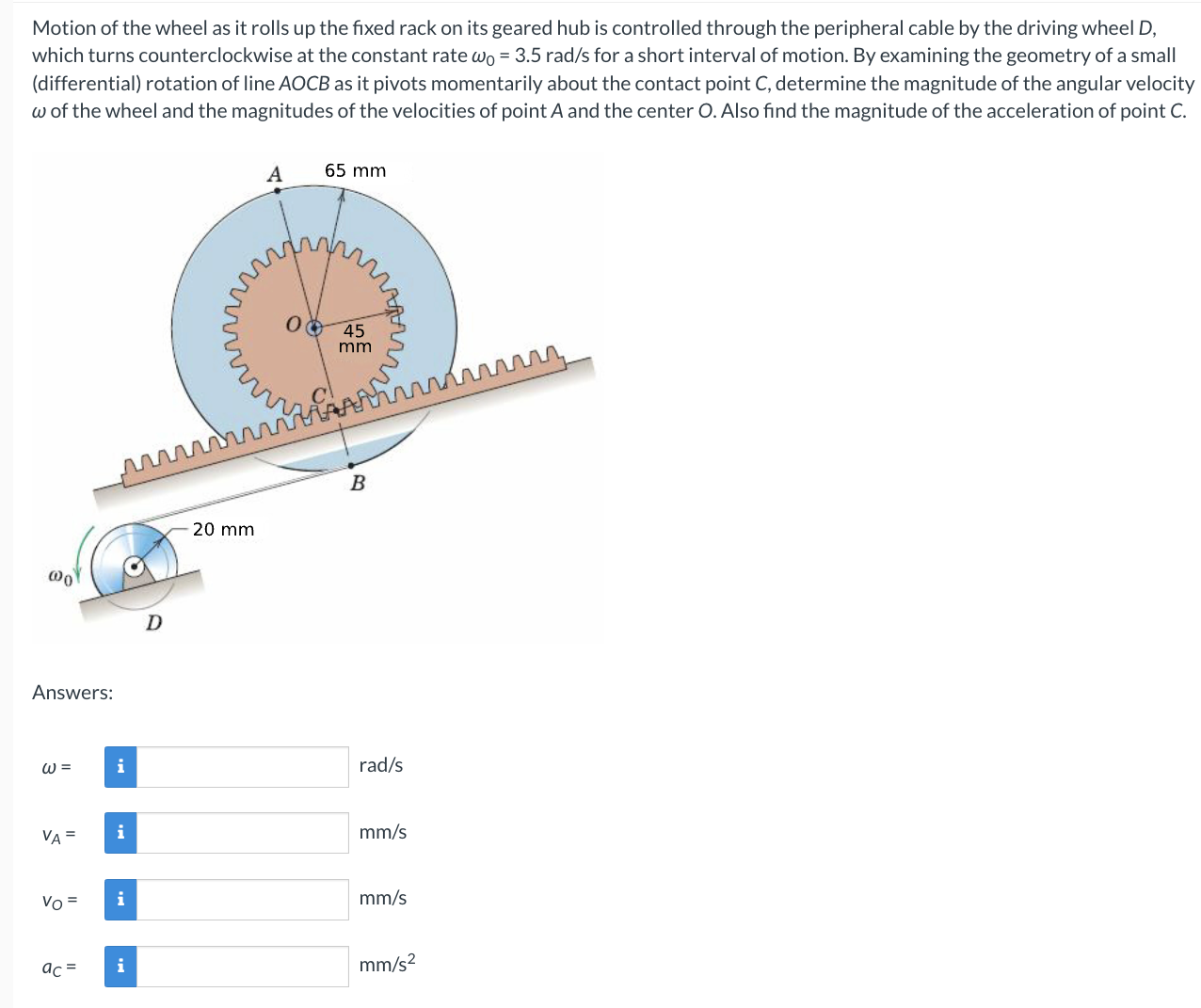Solved Motion of the wheel as it rolls up the fixed rack on | Chegg.com