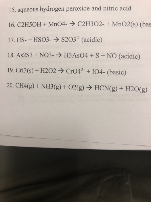 Solved 15. aqueous hydrogen peroxide and nitric acid 16. | Chegg.com