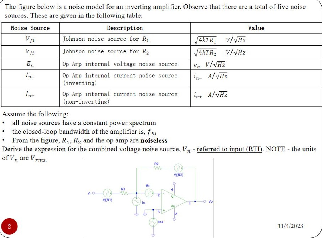 Solved The figure below is a noise model for an inverting | Chegg.com