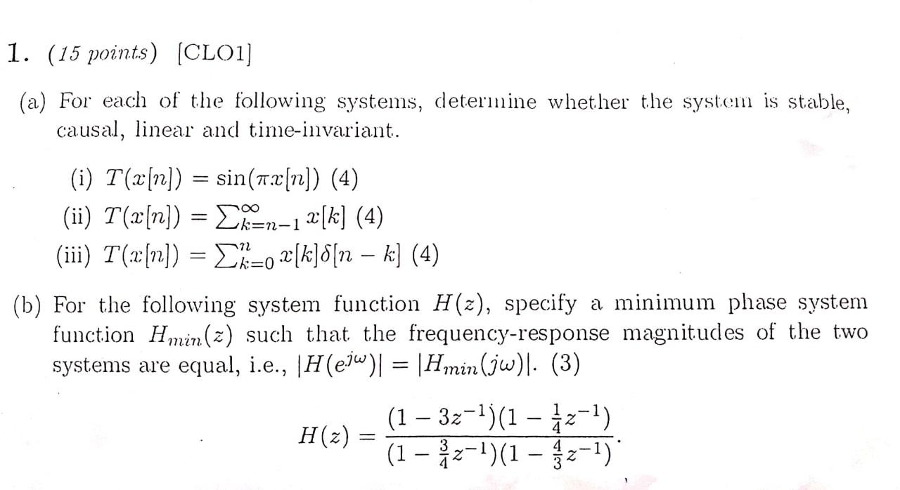 Solved 1. (15 points) (CL01) (a) For each of the following | Chegg.com