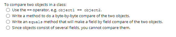 Solved To Compare Two Objects In A Class Use The Chegg