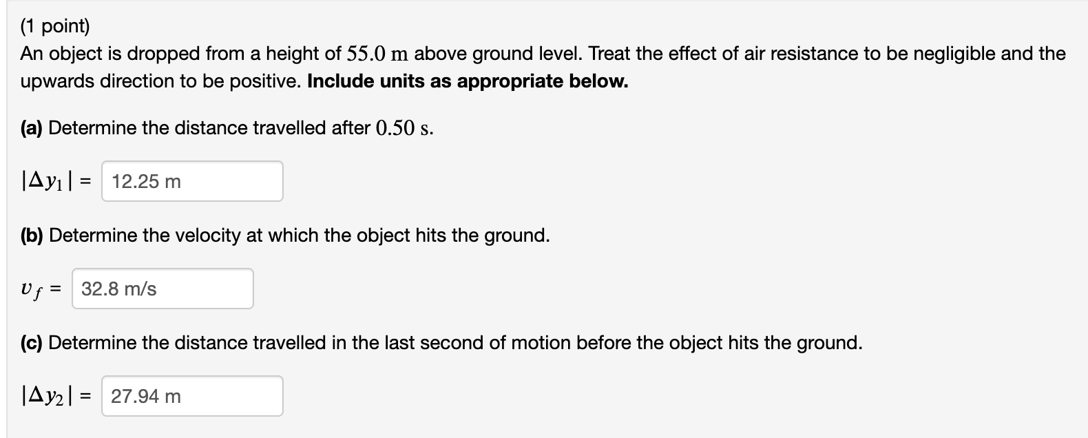 Solved 1 Point An Object Is Dropped From A Height Of 55 0