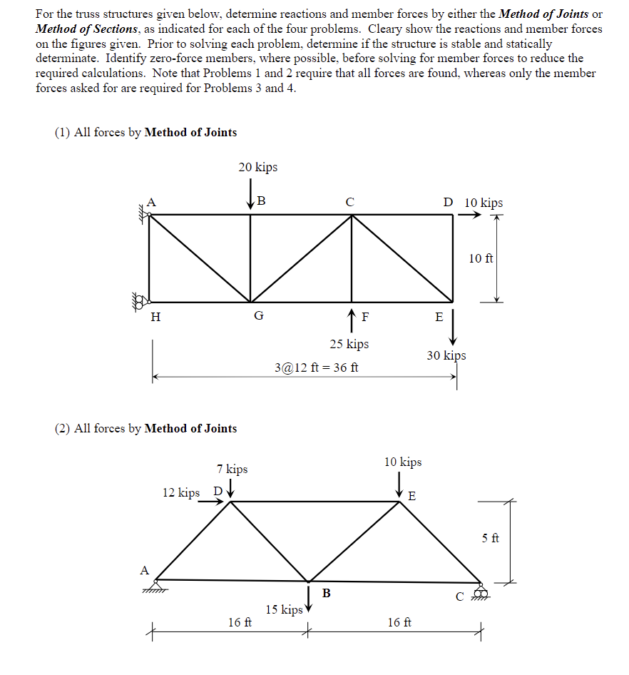 Solved For the truss structures given below, determine | Chegg.com