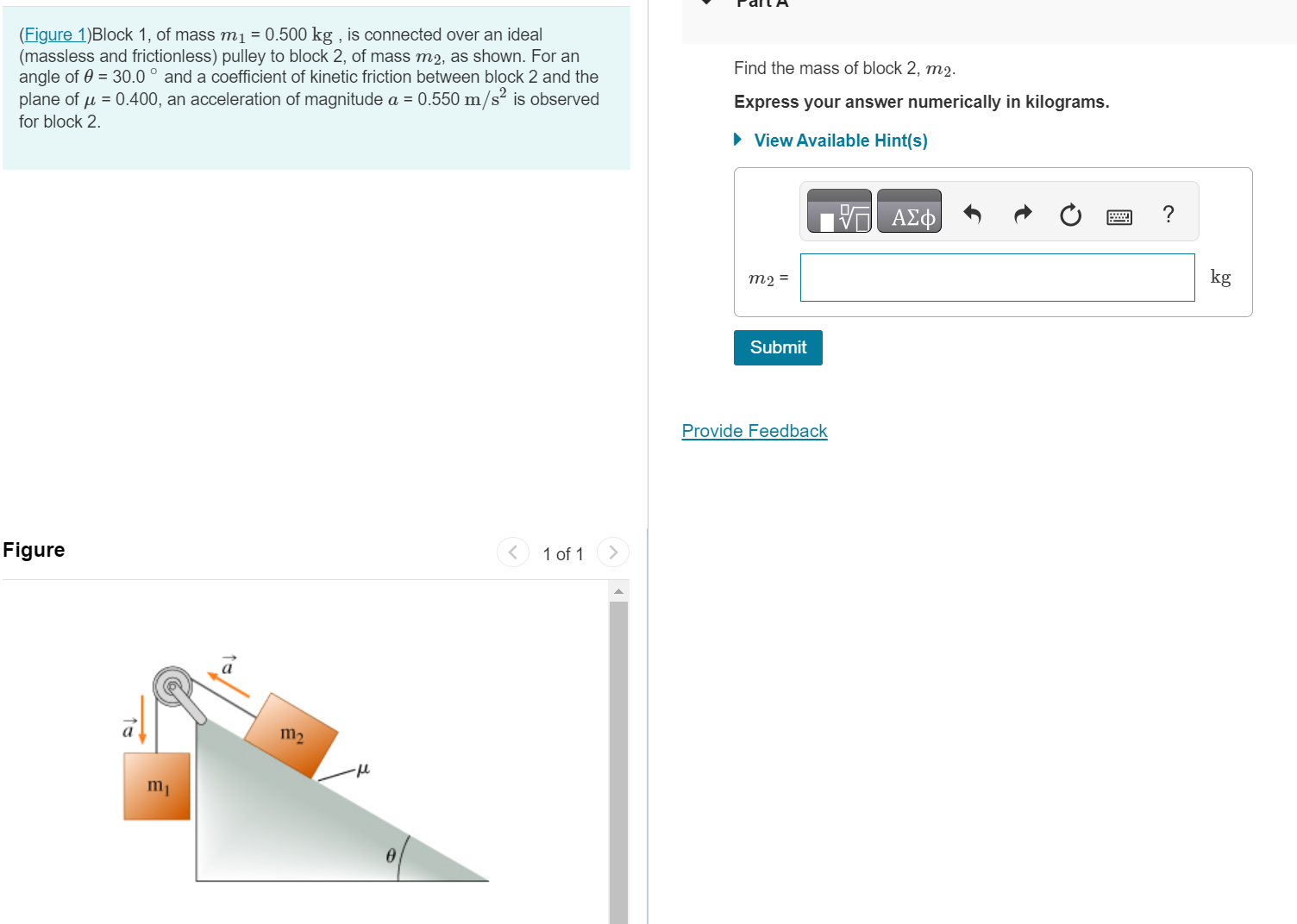 (Figure 1)Block 1, of mass m1=0.500 kg, is connected | Chegg.com