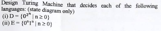 Solved Design Turing Machine that decides each of the | Chegg.com