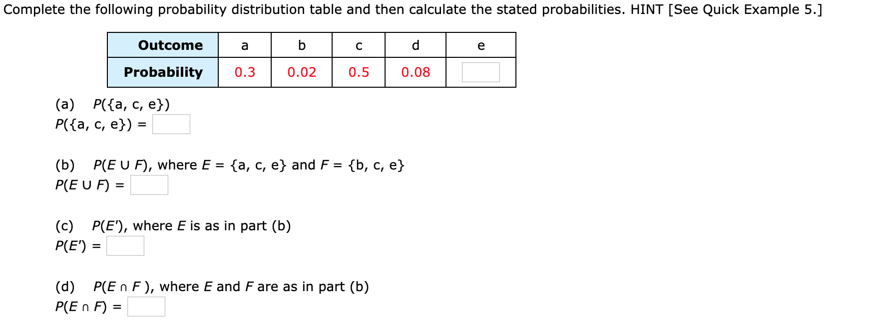Solved Complete the following probability distribution table | Chegg.com