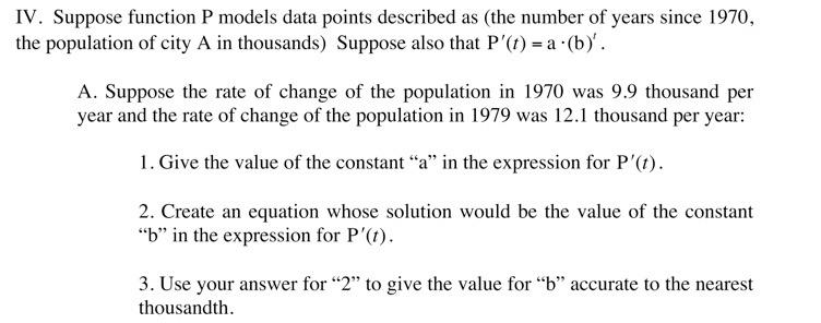 Solved IV. Suppose function P models data points described | Chegg.com
