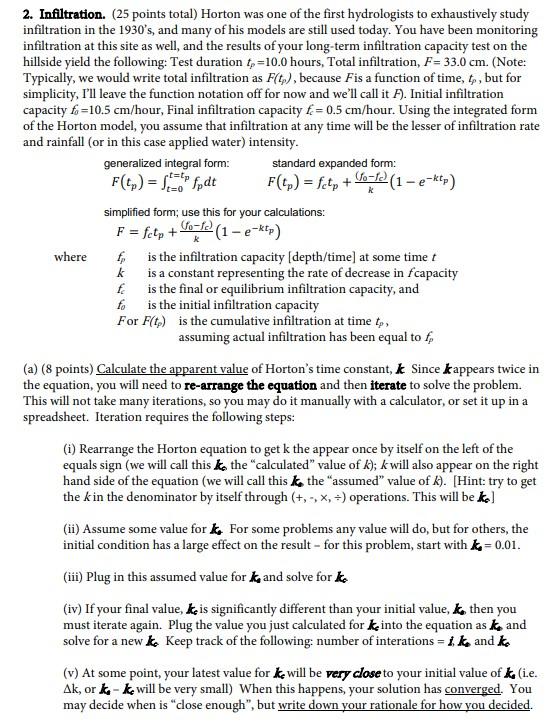 Solved 2. Infiltration. (25 points total) Horton was one of | Chegg.com
