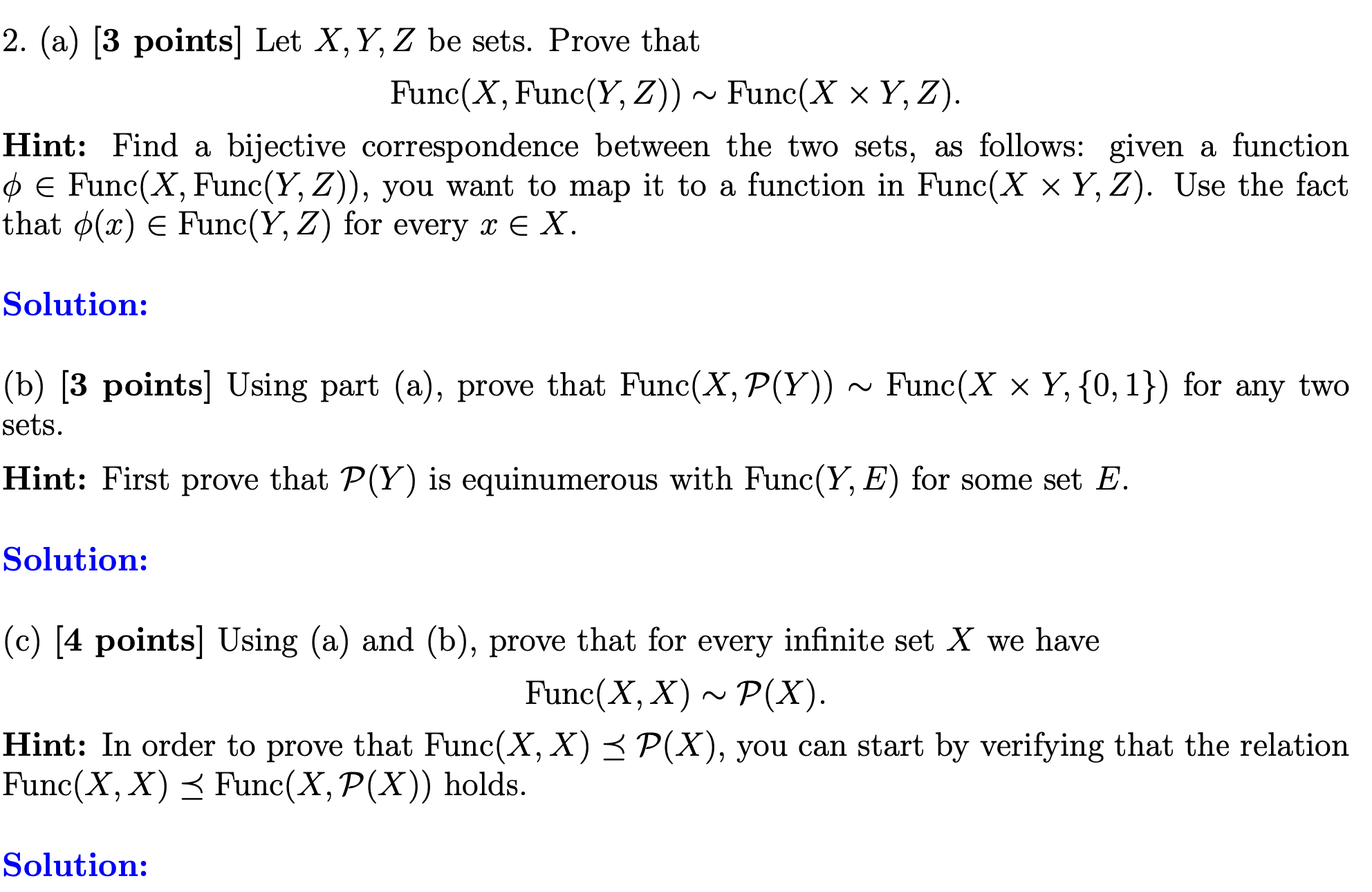 Solved 2. (a) [3 points] Let X,Y,Z be sets. Prove that | Chegg.com