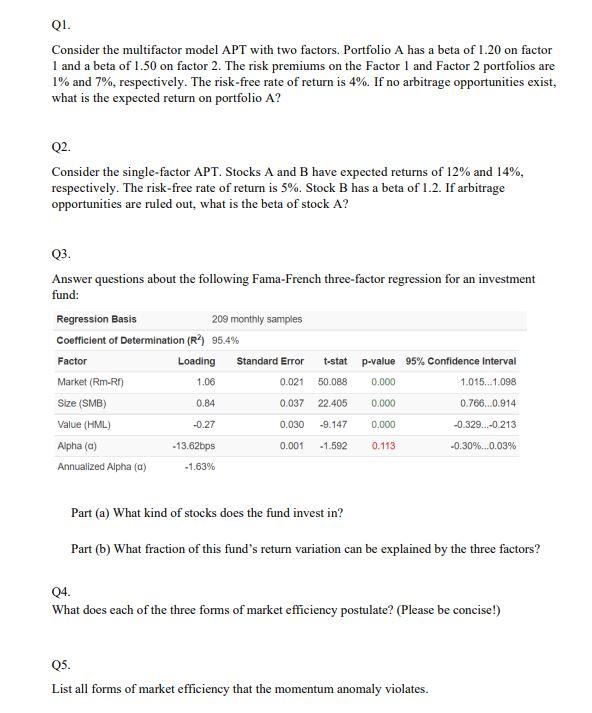 Solved Q1. Consider the multifactor model APT with two | Chegg.com