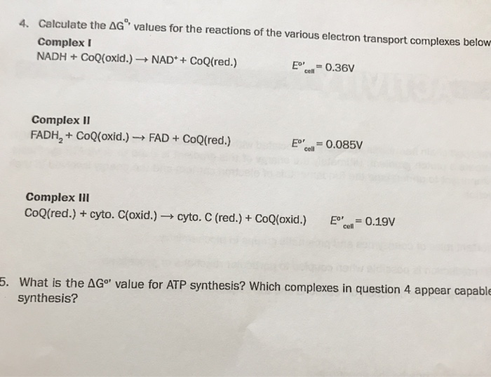 Solved Calculate The Delta G Degree Values For The Reactions 
