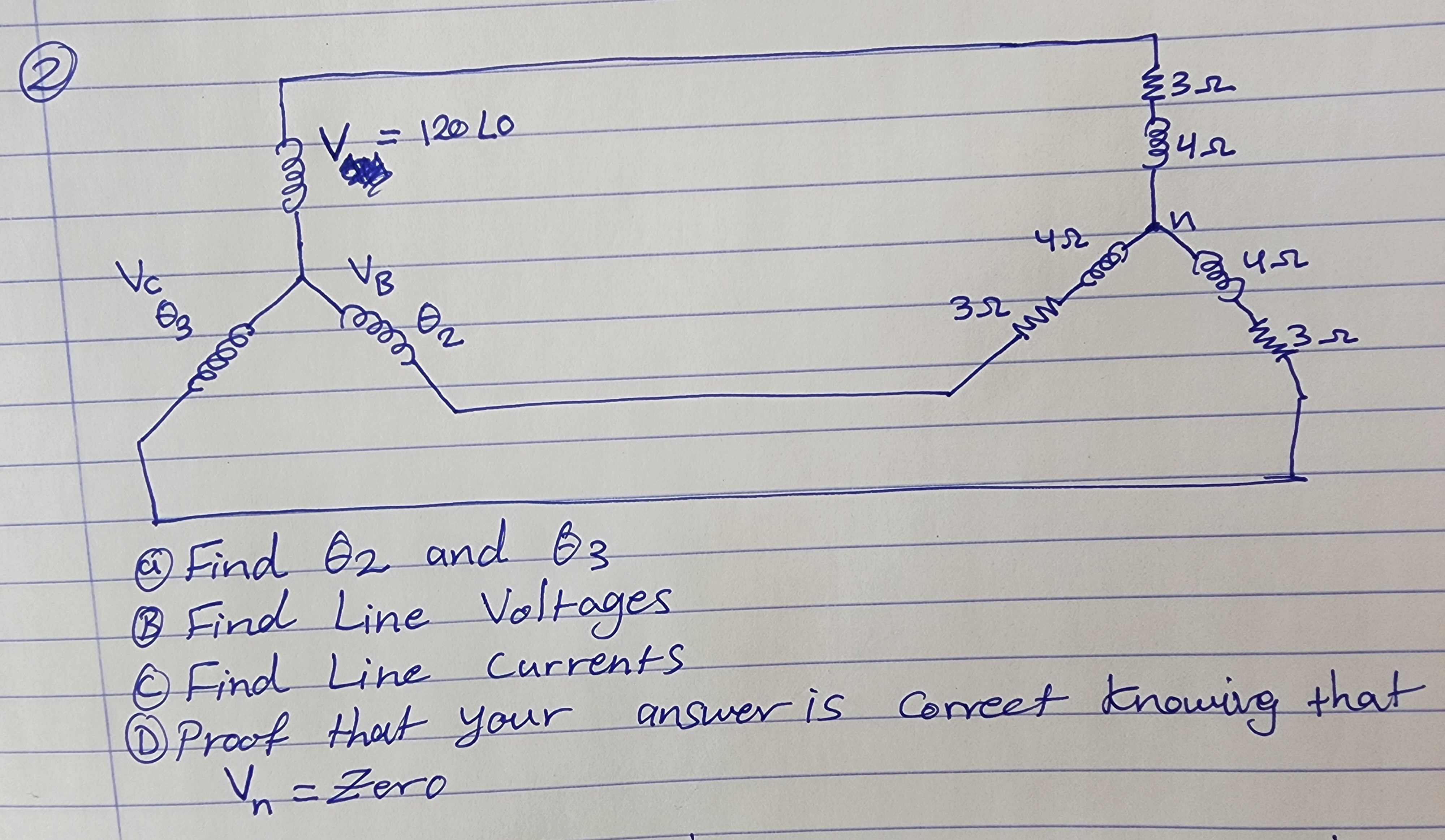 Solved (a) Find θ2 and θ3 (B) Find Line Voltages (c) Find | Chegg.com