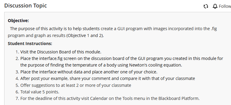 Solved Discussion Topic Objective: The purpose of this | Chegg.com