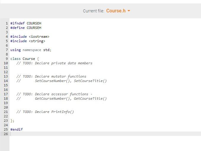 Solved Given maino, derine a course base class with | Chegg.com
