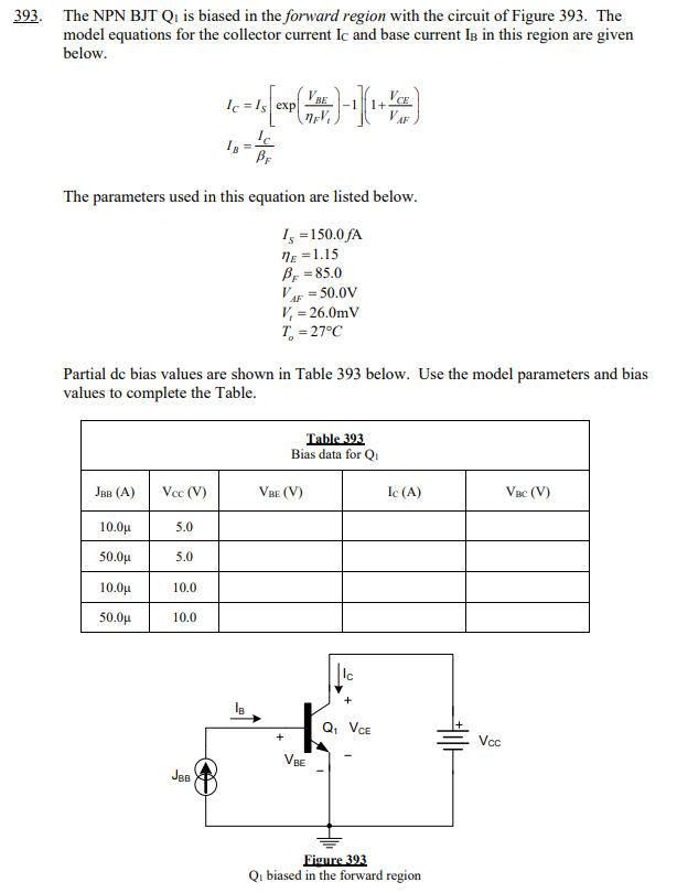 Solved 393. The NPN BJT Q1 is biased in the forward region | Chegg.com