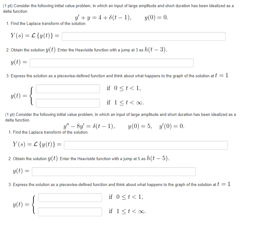 Solved 1 pt) Consider the following initial value problem, | Chegg.com