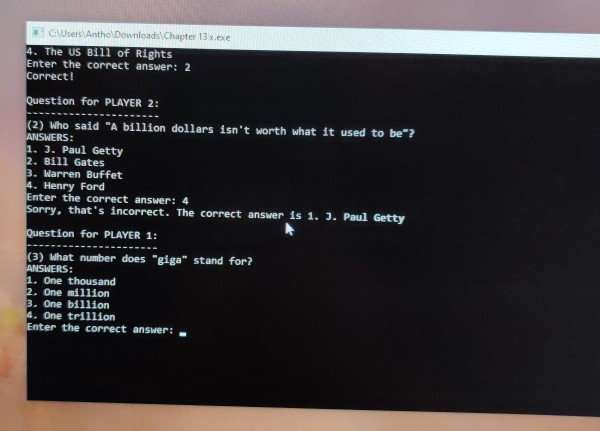 Solved 19. Trivia Game In this programming challenge you | Chegg.com
