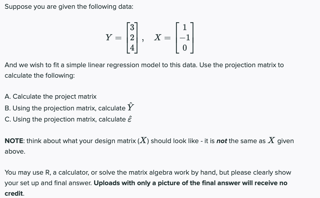 Solved Calculate the project matrix B. Using the projection | Chegg.com