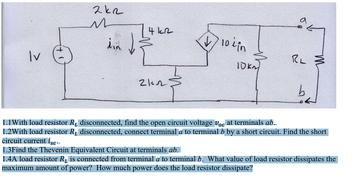 Solved 1.1With load resistor RL disconnected, find the open | Chegg.com