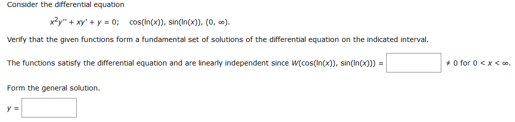 Solved Consider the differential equation x2y" + xy' + y = | Chegg.com