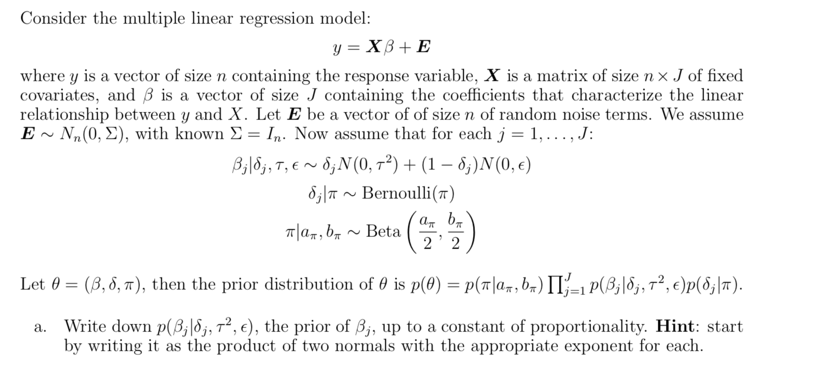 Consider the multiple linear regression model: y = XB | Chegg.com