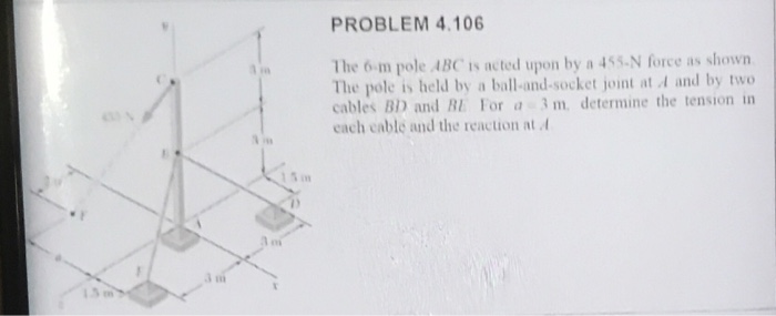 Solved PROBLEM 4.106 The 6 m pole ABC is acted upon by a | Chegg.com