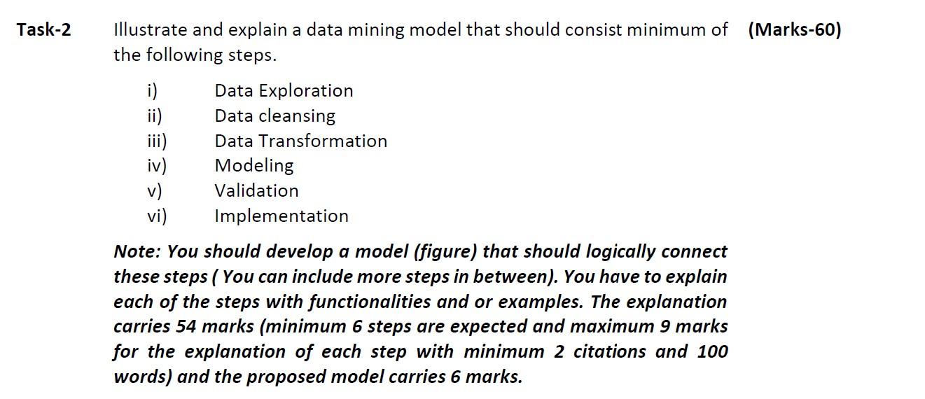 Solved Task-2 illustrate and explain a data mining model | Chegg.com
