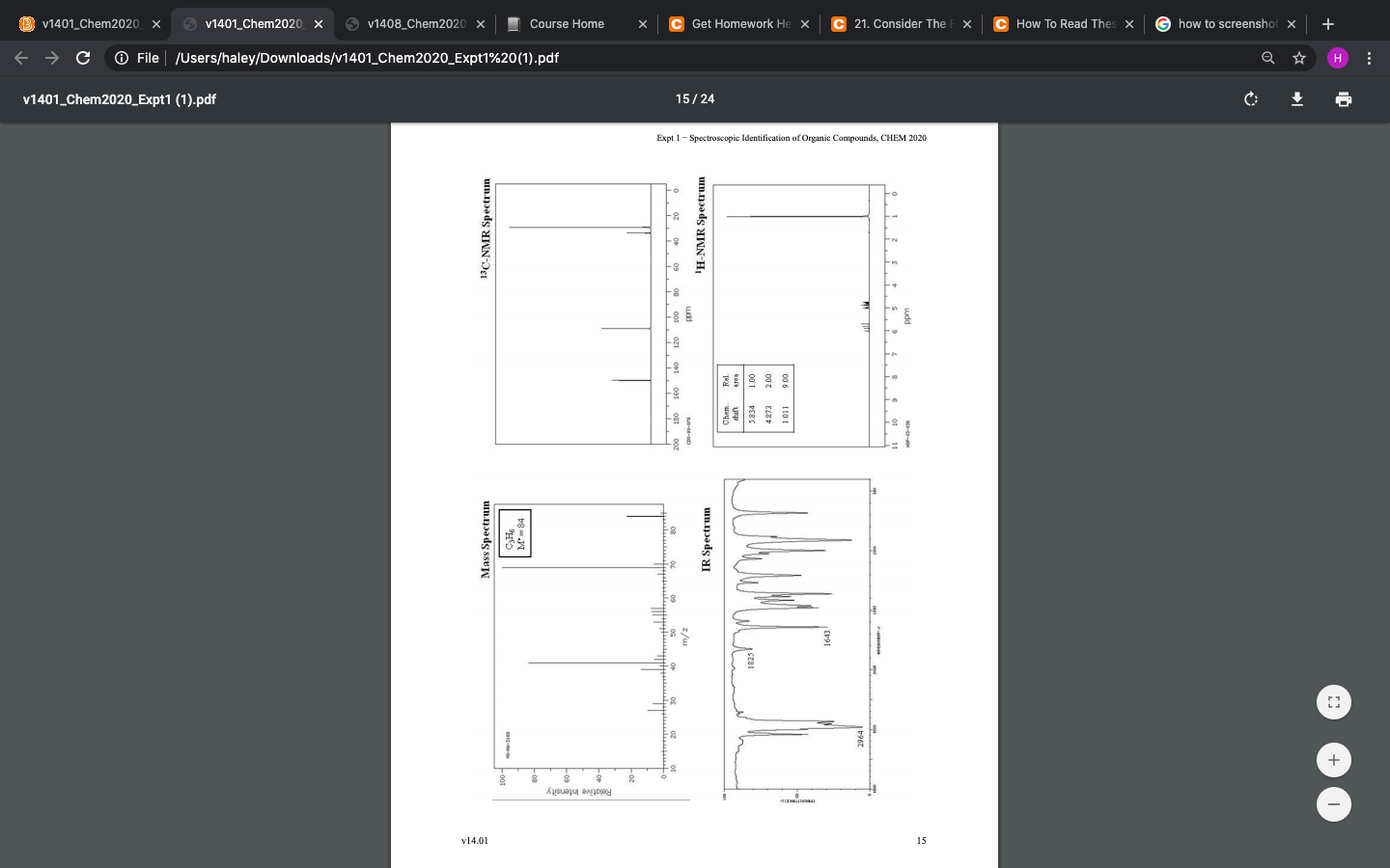 How to read these charts. Find mass, IR, HNMR and | Chegg.com