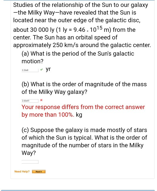 Solved Studies of the relationship of the Sun to our galaxy | Chegg.com