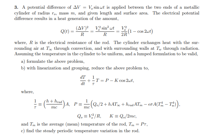 3. A potential difference of AV = V, sin wt is | Chegg.com