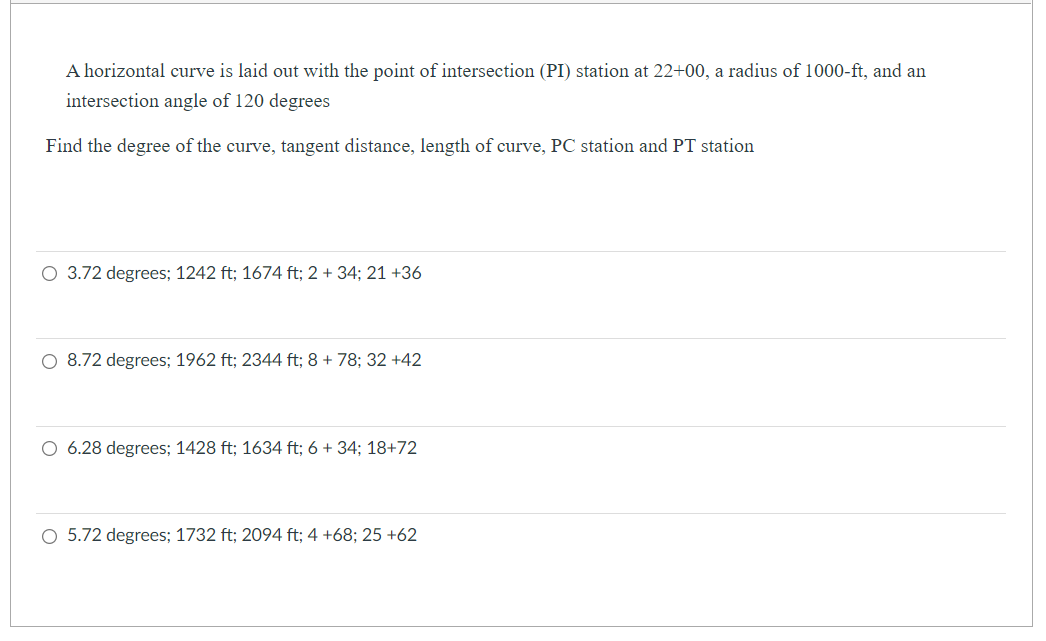 Solved A horizontal curve is laid out with the point of | Chegg.com