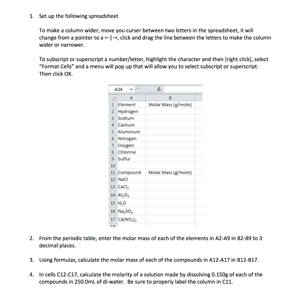 Solved Excel - Electronic Spreadsheet Assignment Open Excel | Chegg.com