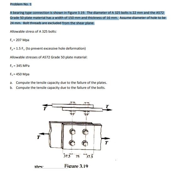 Solved Problem No. 1 A bearing type connection is shown in | Chegg.com